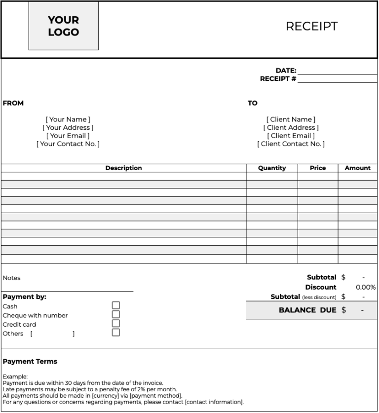 Free Rent Receipt Templates | Bookipi